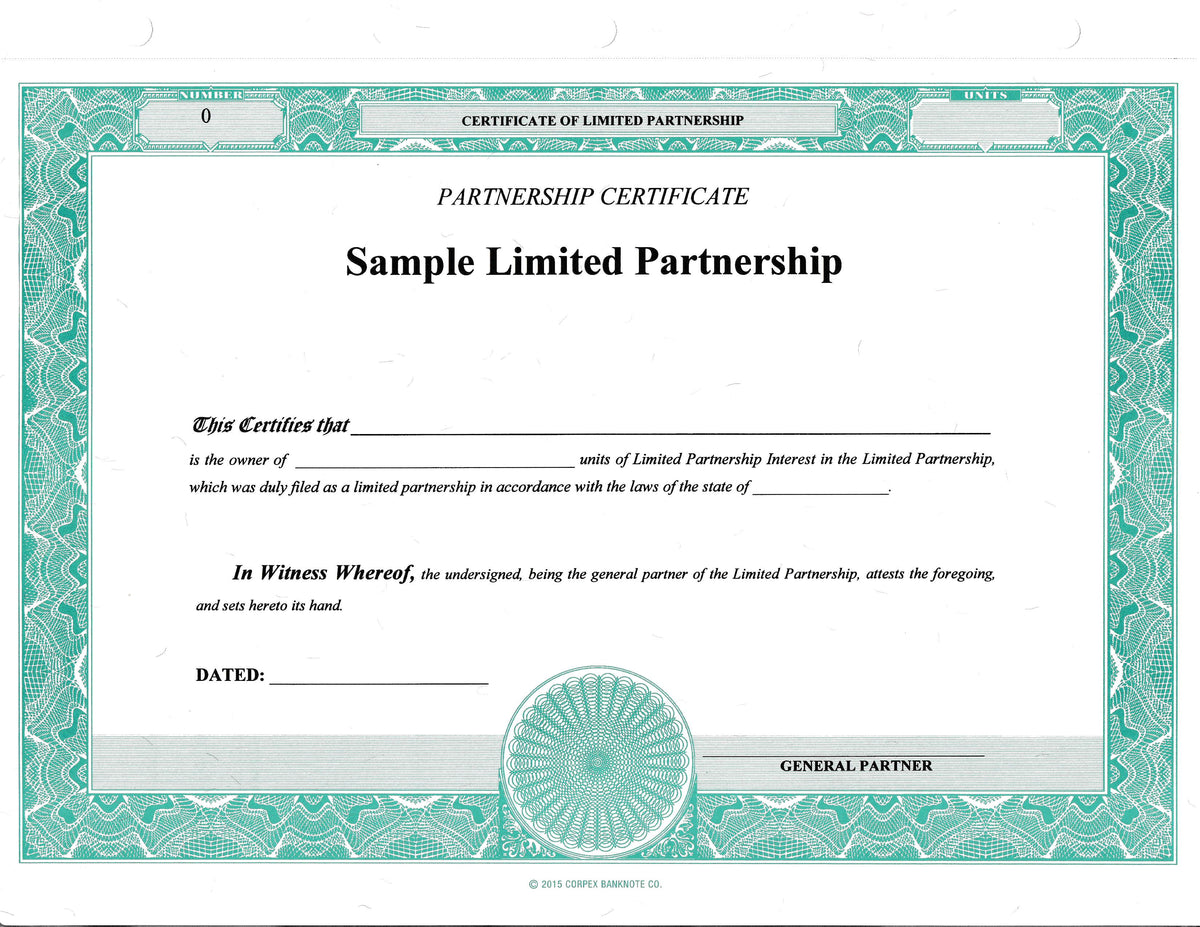LP LLP & LLLP CERTIFICATES – Stock Certificates
