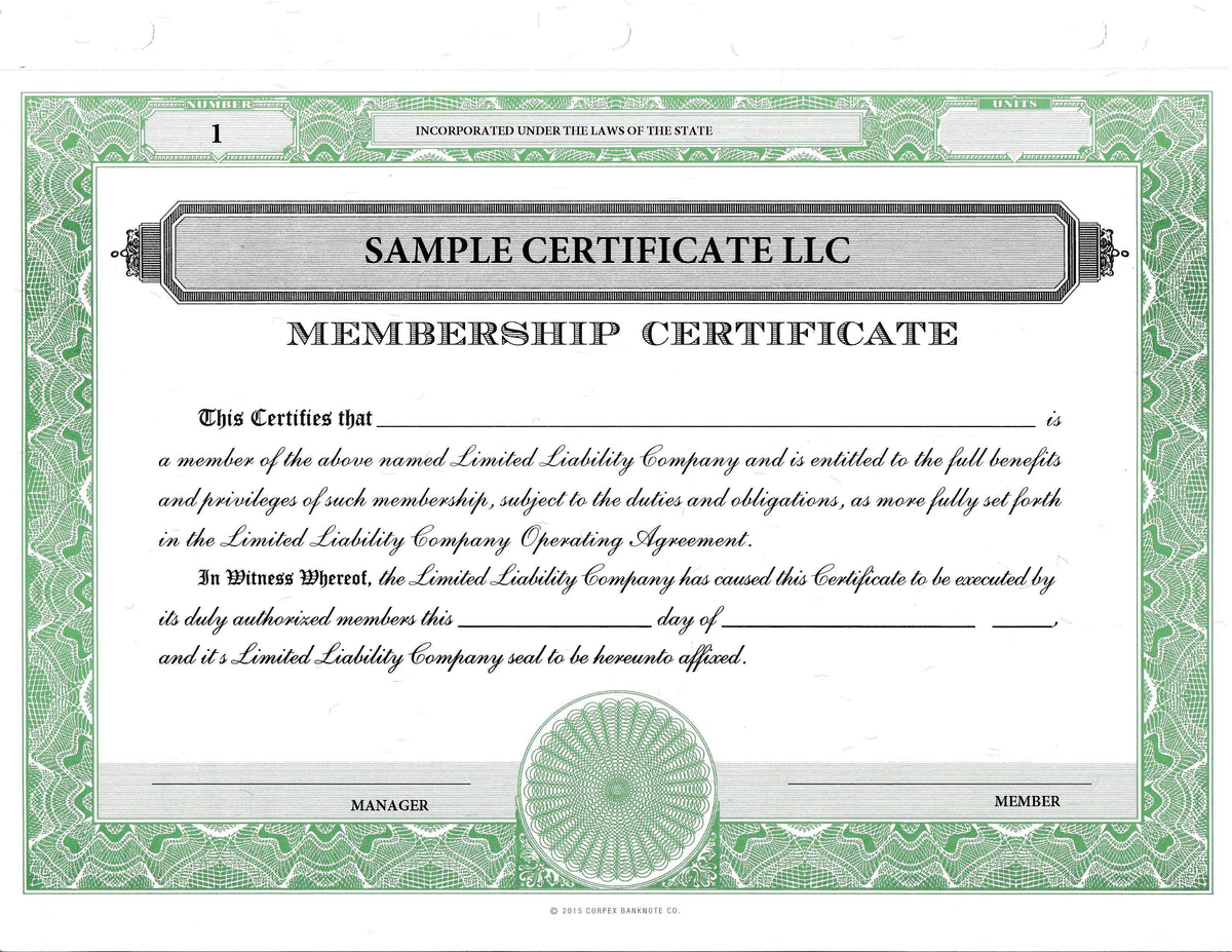 LLC, Texas LLC & PLLC Certificates – Stock Certificates