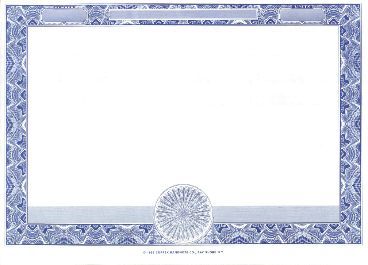 Blank Border Blue with Printed Back Units- Set of 12 – Stock Certificates
