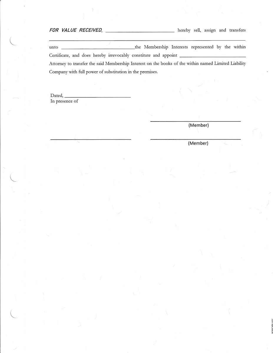 Printed LLC (Version 2) Certificates - Set of 20 – Stock Certificates