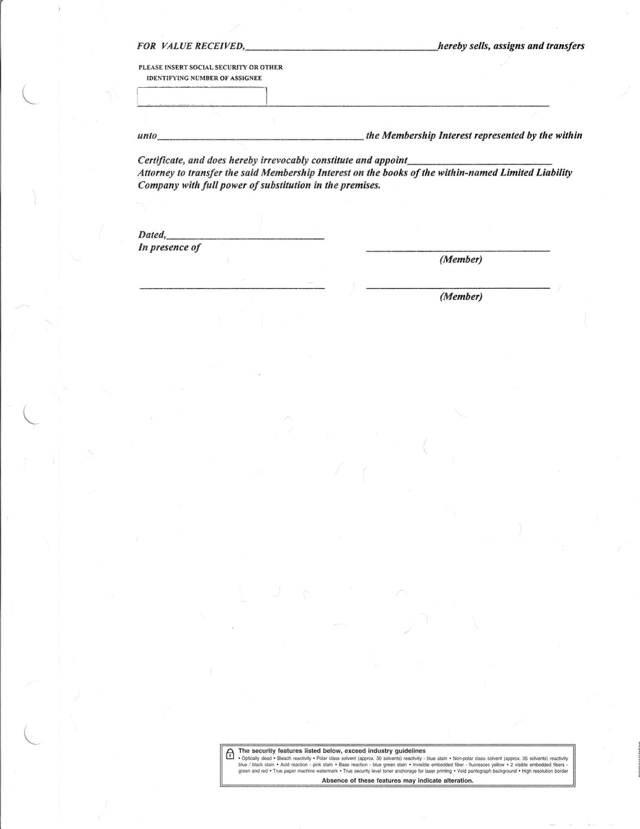 Blank LLC (Version 2) Certificates - Set of 500 – Stock Certificates