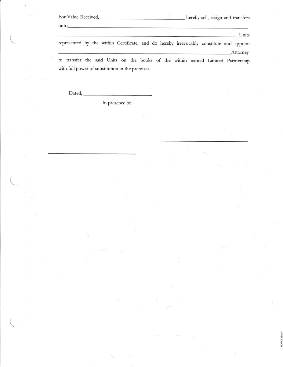 Printed LLLP Certificates - Set of 20 – Stock Certificates