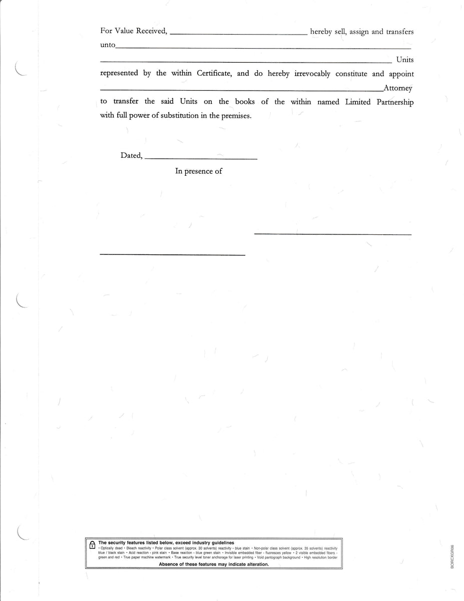 Blank LLLP Certificates - Set of 100 – Stock Certificates