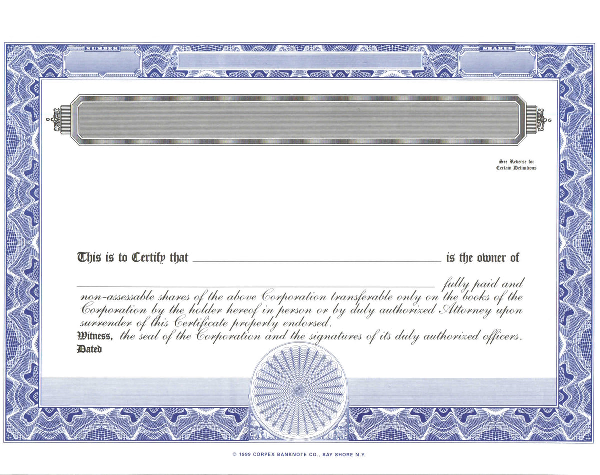 E Stock Certificates | Electronic Stock Certificates | Blank Standard