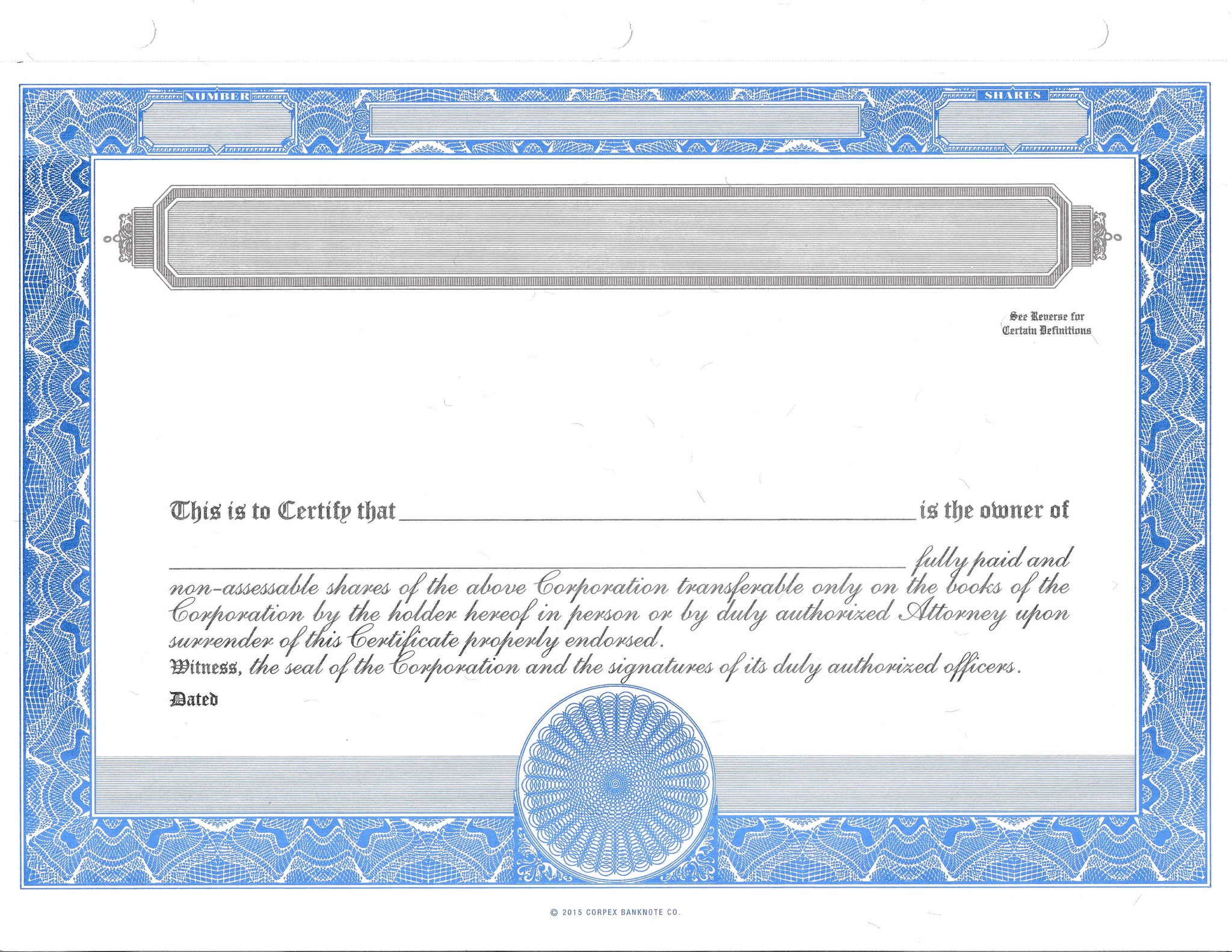 E Stock Certificates | Electronic Stock Certificates | Blank Standard