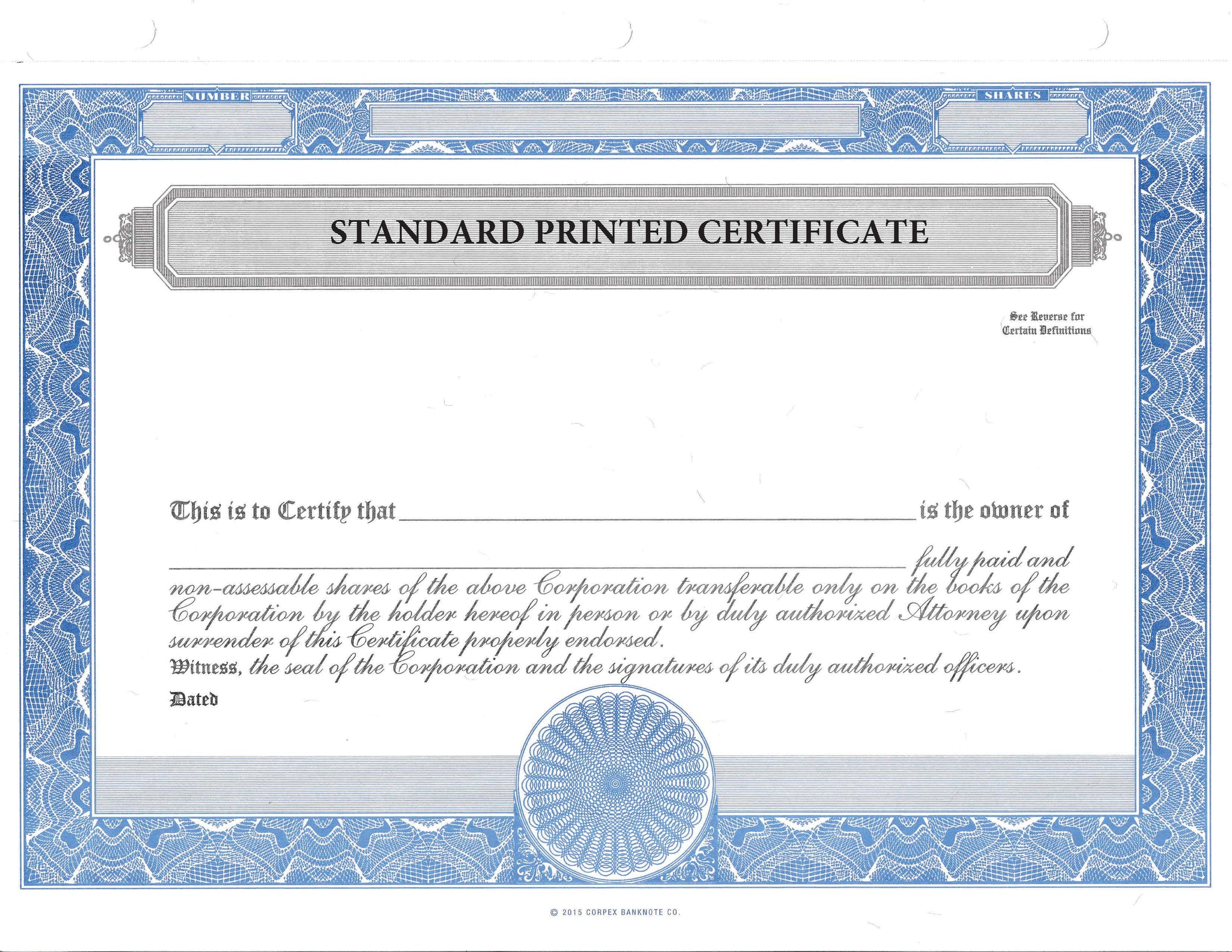 Printed Standard Certificates Class 1 - Set of 20 – Stock Certificates