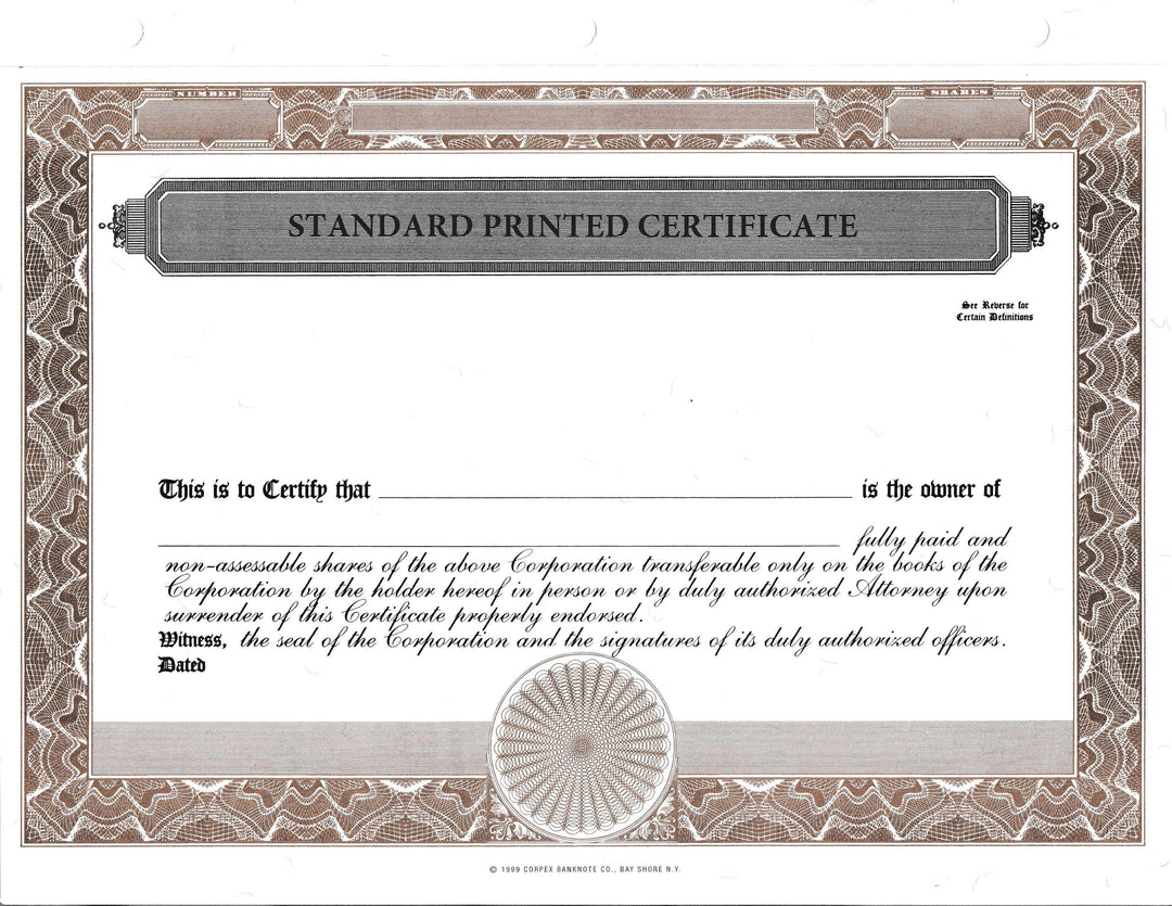 Printed Standard Certificates Class 1 - Set of 20 – Stock Certificates